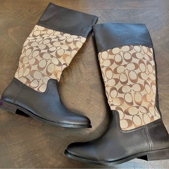 Coach | Shoes | Coach Chrissi Monogram Boots Leather Tall Ridding ...